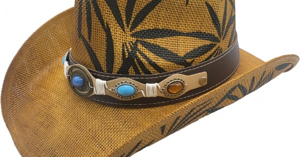 Straw Western Hat Turquoise Amber Stones